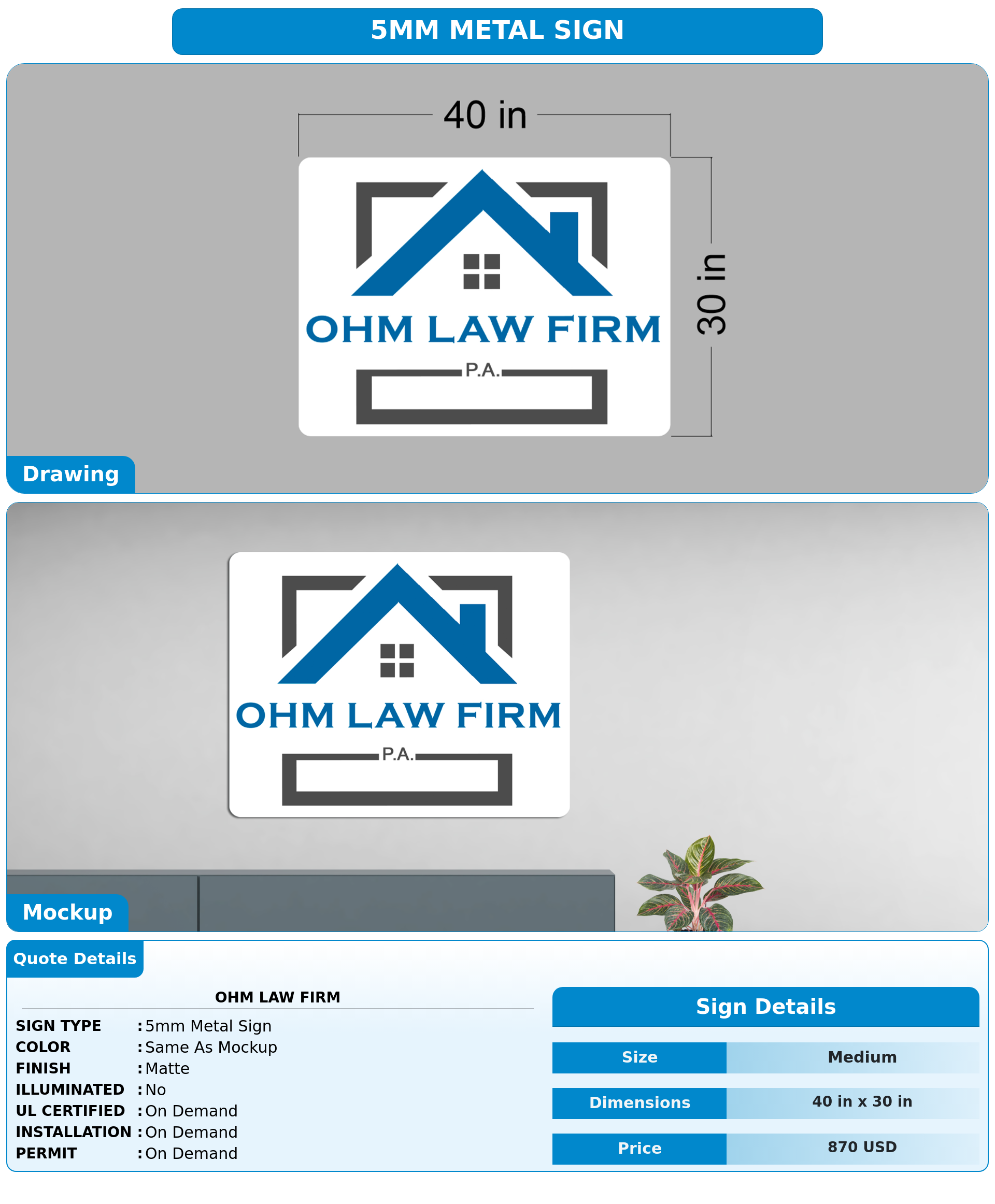 CUSTOM MOCKUP SIGN FOR Ohm Law Firm – Signs INC