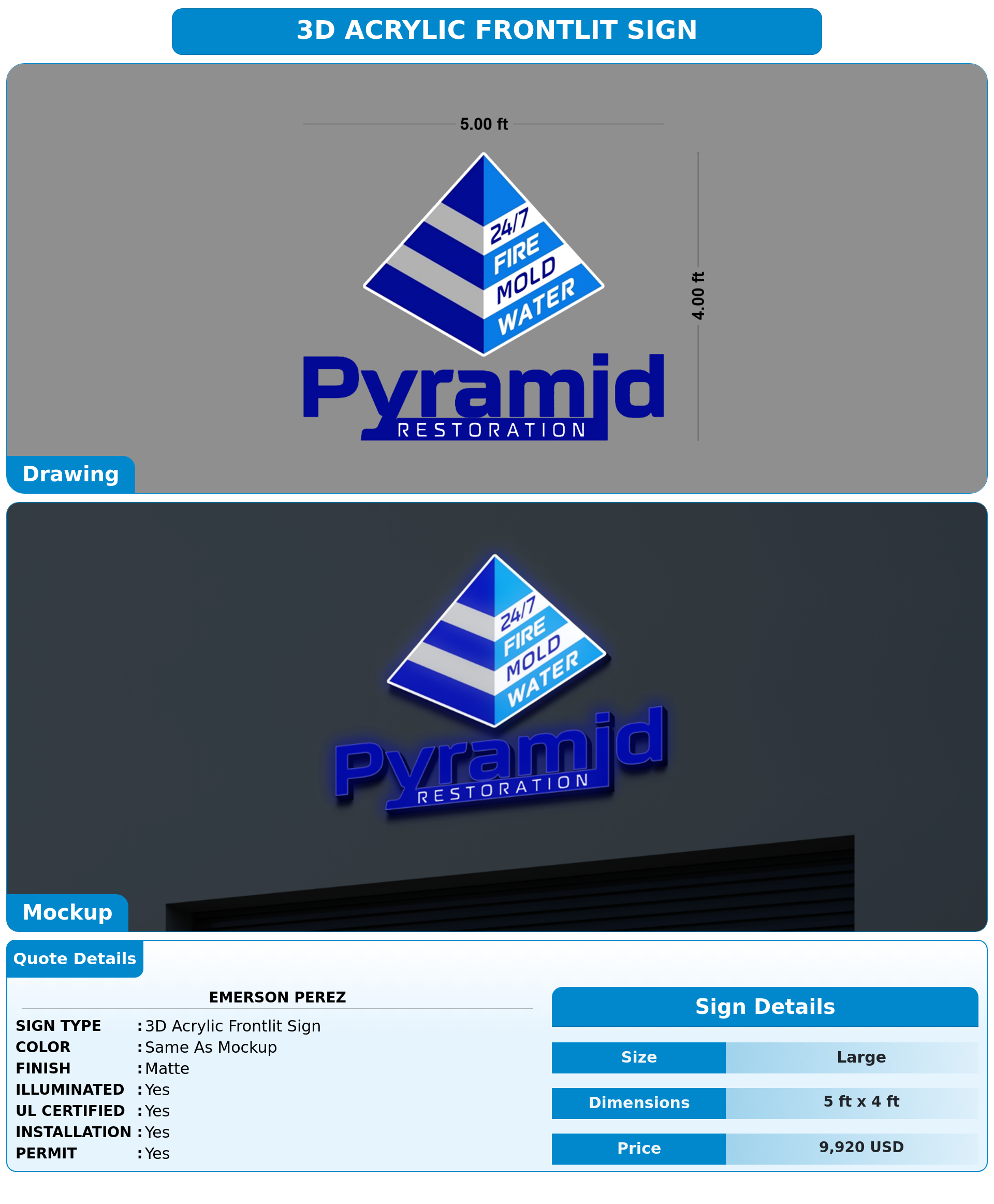 CUSTOM MOCKUP SIGN FOR Emerson Perez – Signs INC