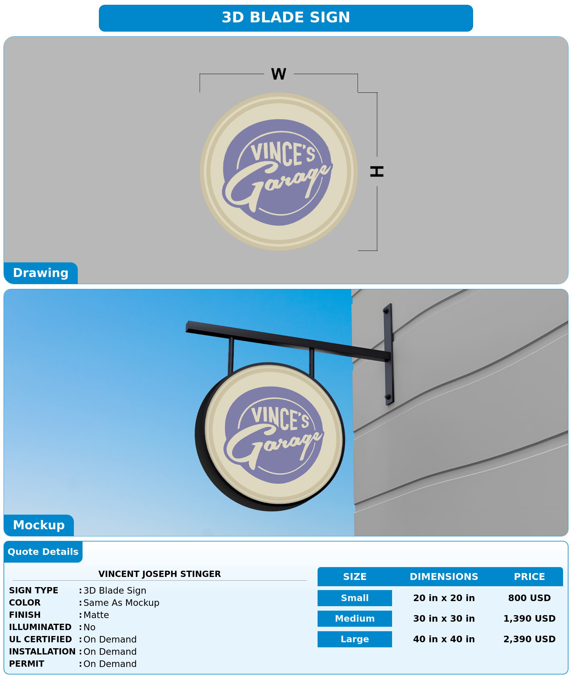 CUSTOM MOCKUP SIGN FOR Vincent Joseph Stinger – Signs INC