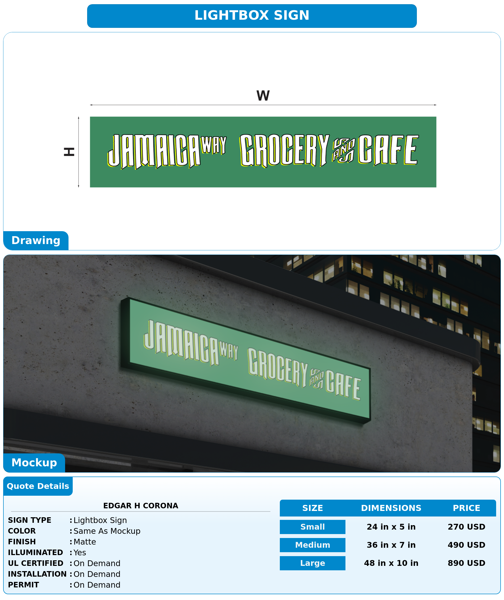 CUSTOM MOCKUP SIGN FOR Edgar H Corona – Signs INC