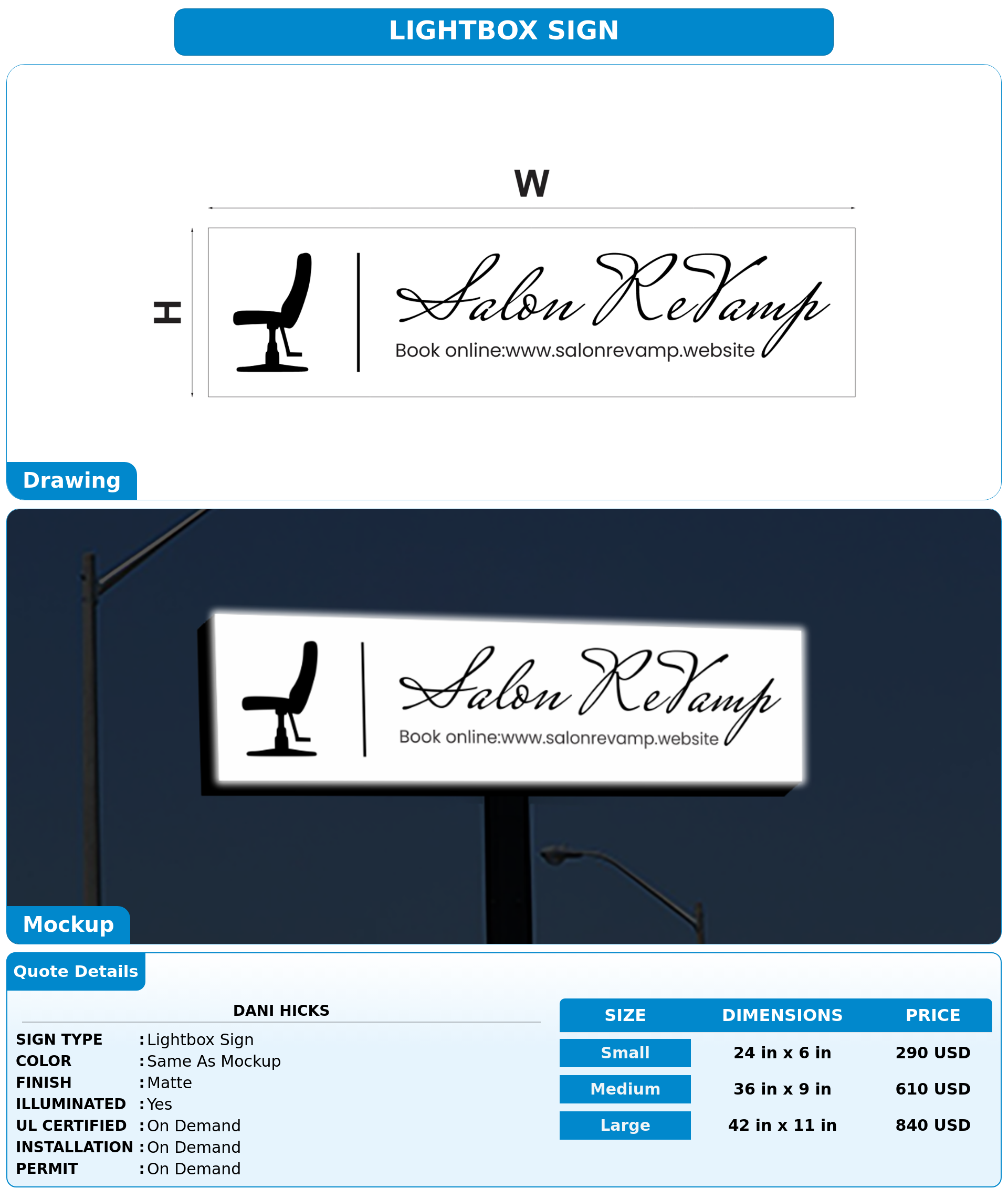 CUSTOM MOCKUP SIGN FOR Dani Hicks – Signs INC