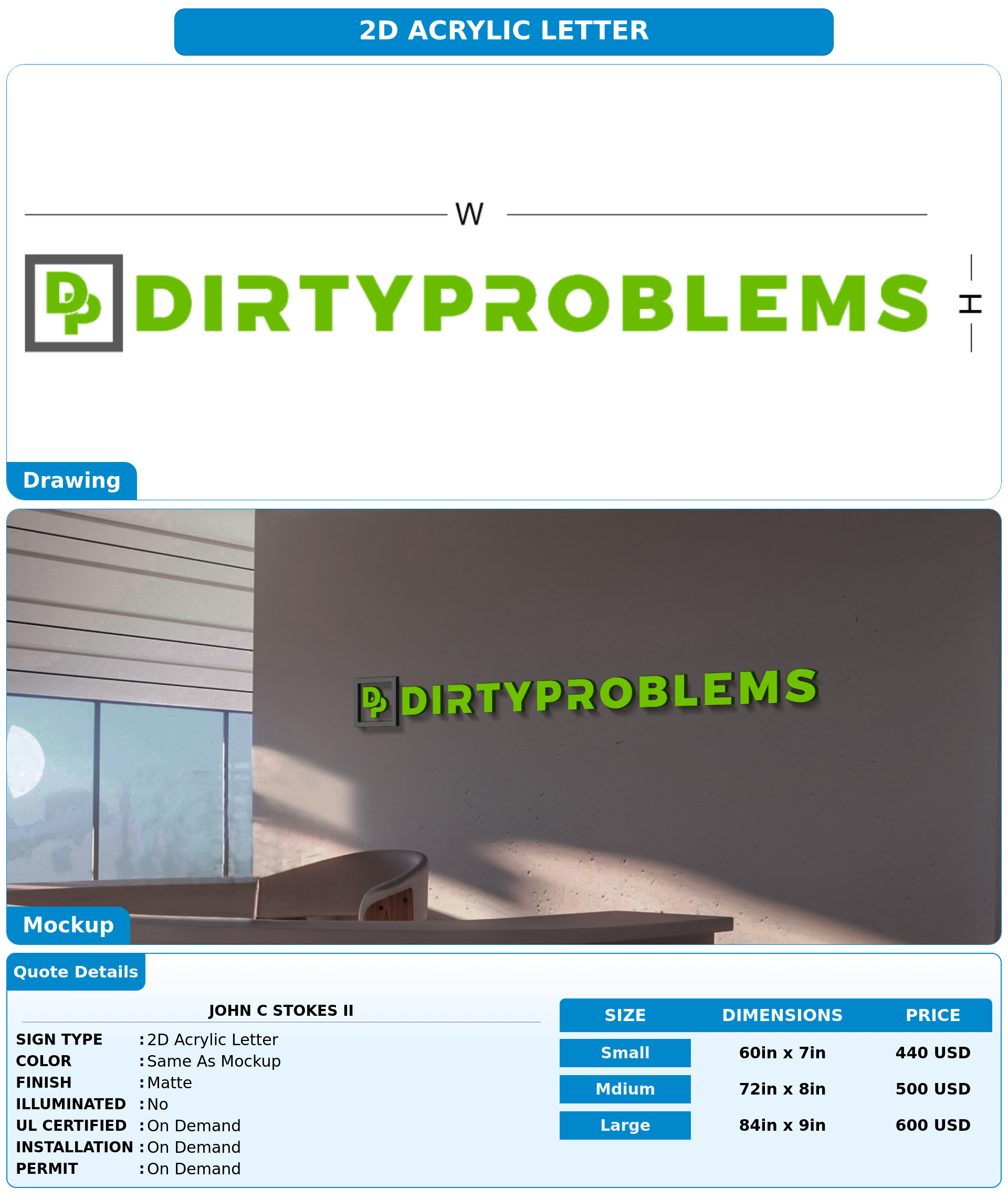 CUSTOM MOCKUP SIGN FOR John C Stokes II – Signs INC