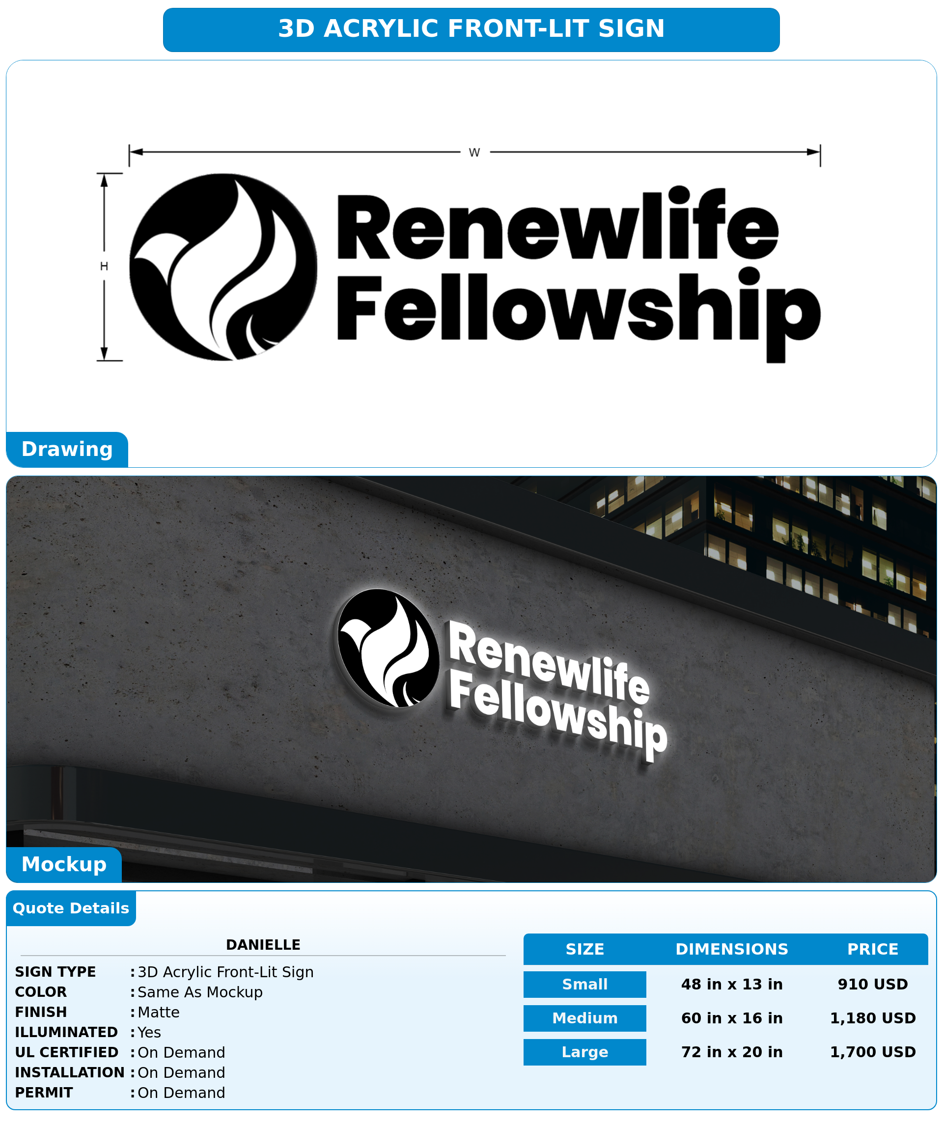 CUSTOM MOCKUP SIGN FOR Danielle – Signs INC