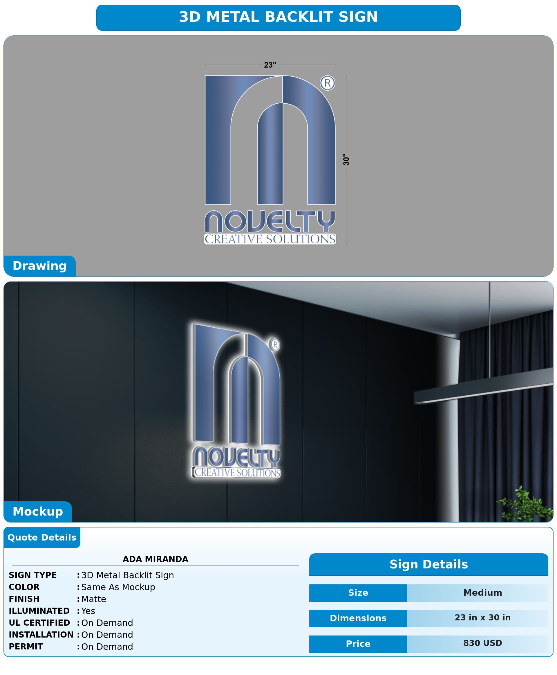 CUSTOM MOCKUP SIGN FOR Ada MIranda – Signs INC