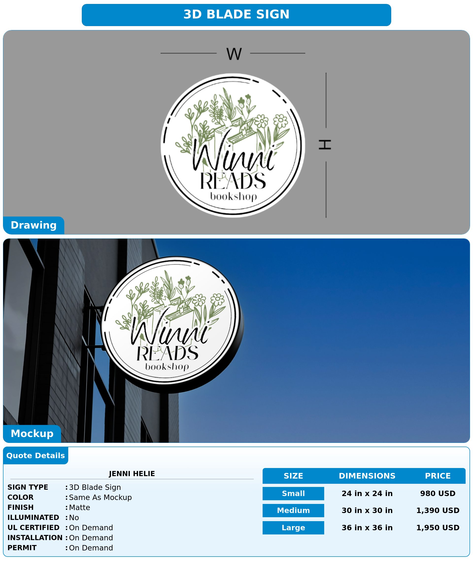 CUSTOM MOCKUP SIGN FOR Jenni Helie – Signs INC