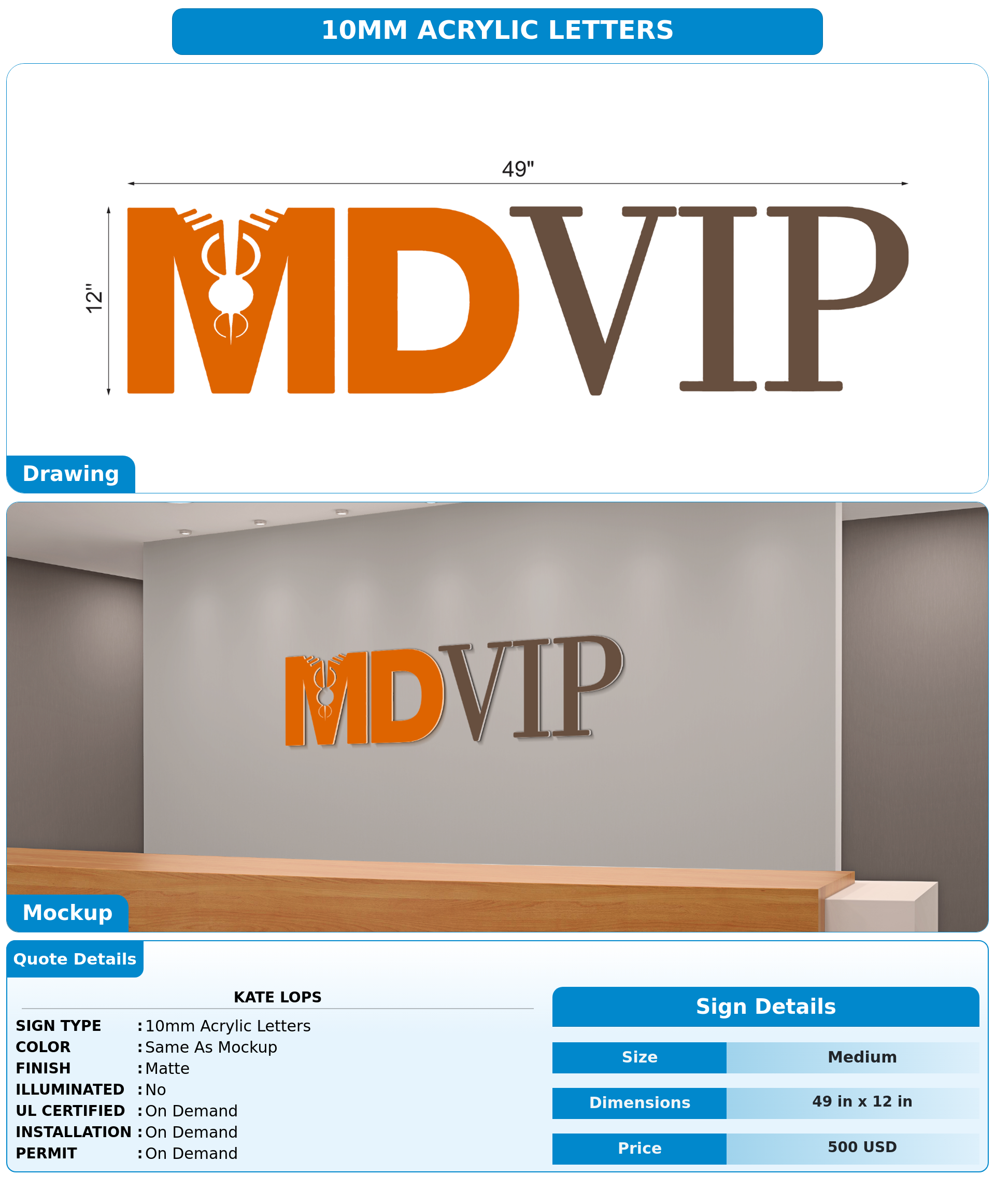 CUSTOM MOCKUP SIGN FOR Kate Lops – Signs INC