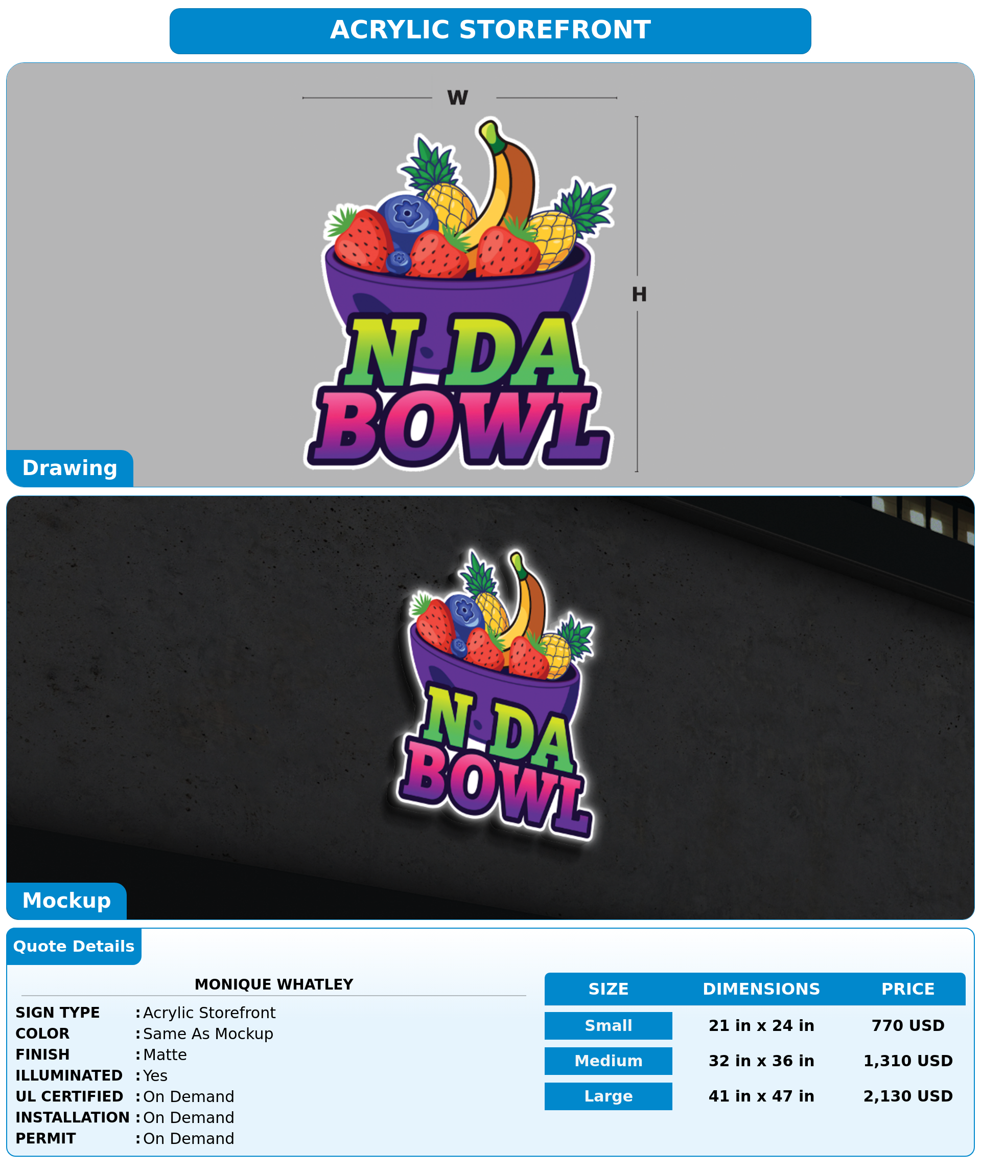 CUSTOM MOCKUP SIGN FOR MONIQUE WHATLEY – Signs INC