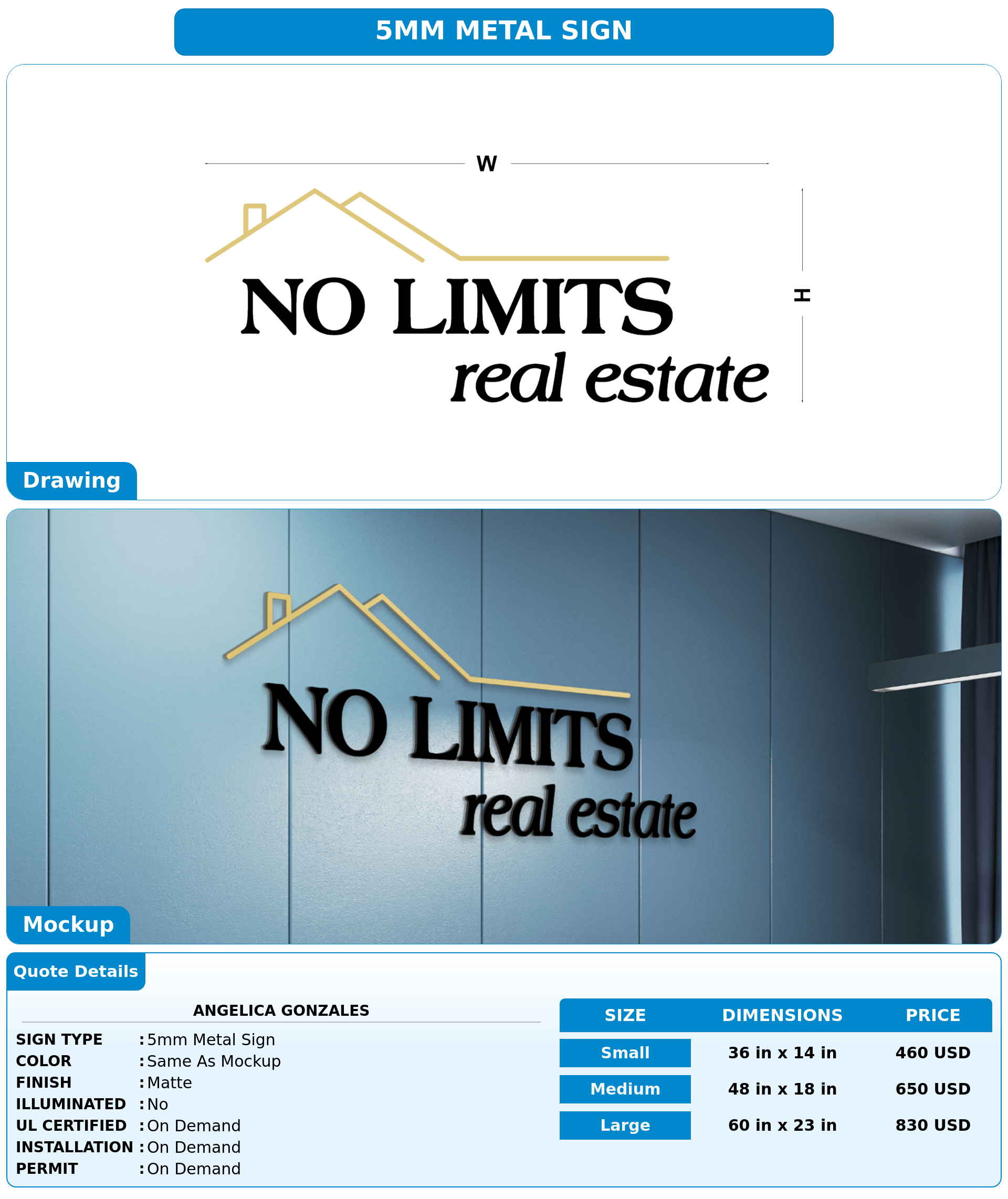 CUSTOM MOCKUP SIGN FOR Angelica Gonzales – Signs INC