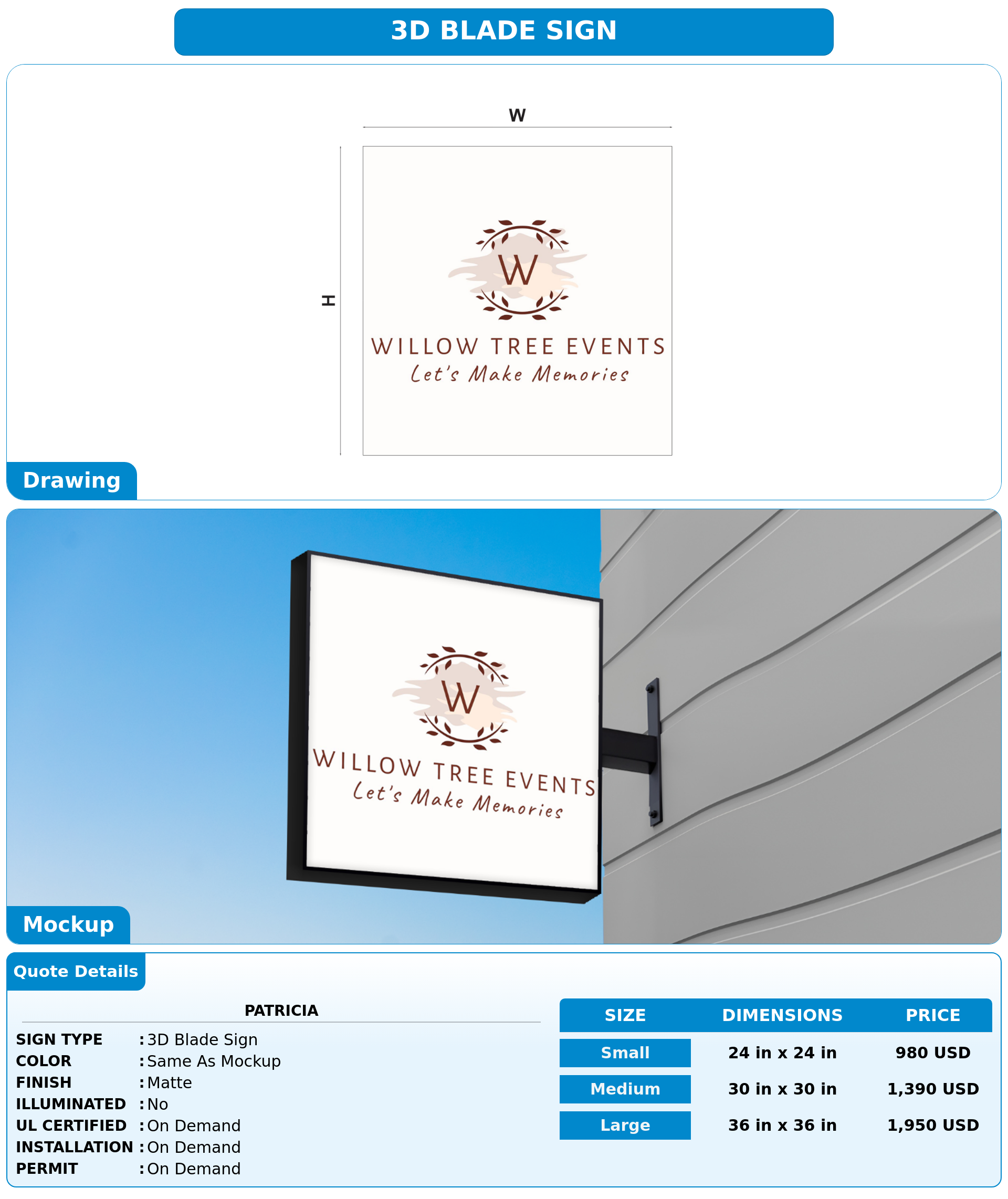 CUSTOM MOCKUP SIGN FOR Patricia – Signs INC