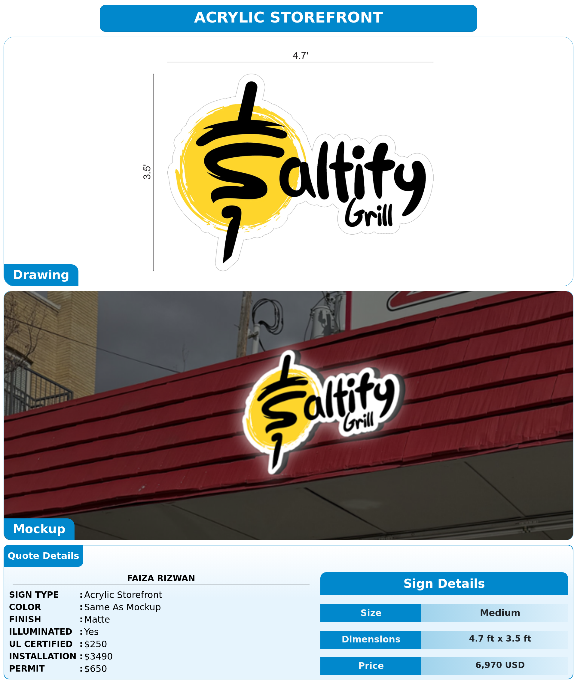 CUSTOM MOCKUP SIGN FOR Faiza Rizwan – Signs INC