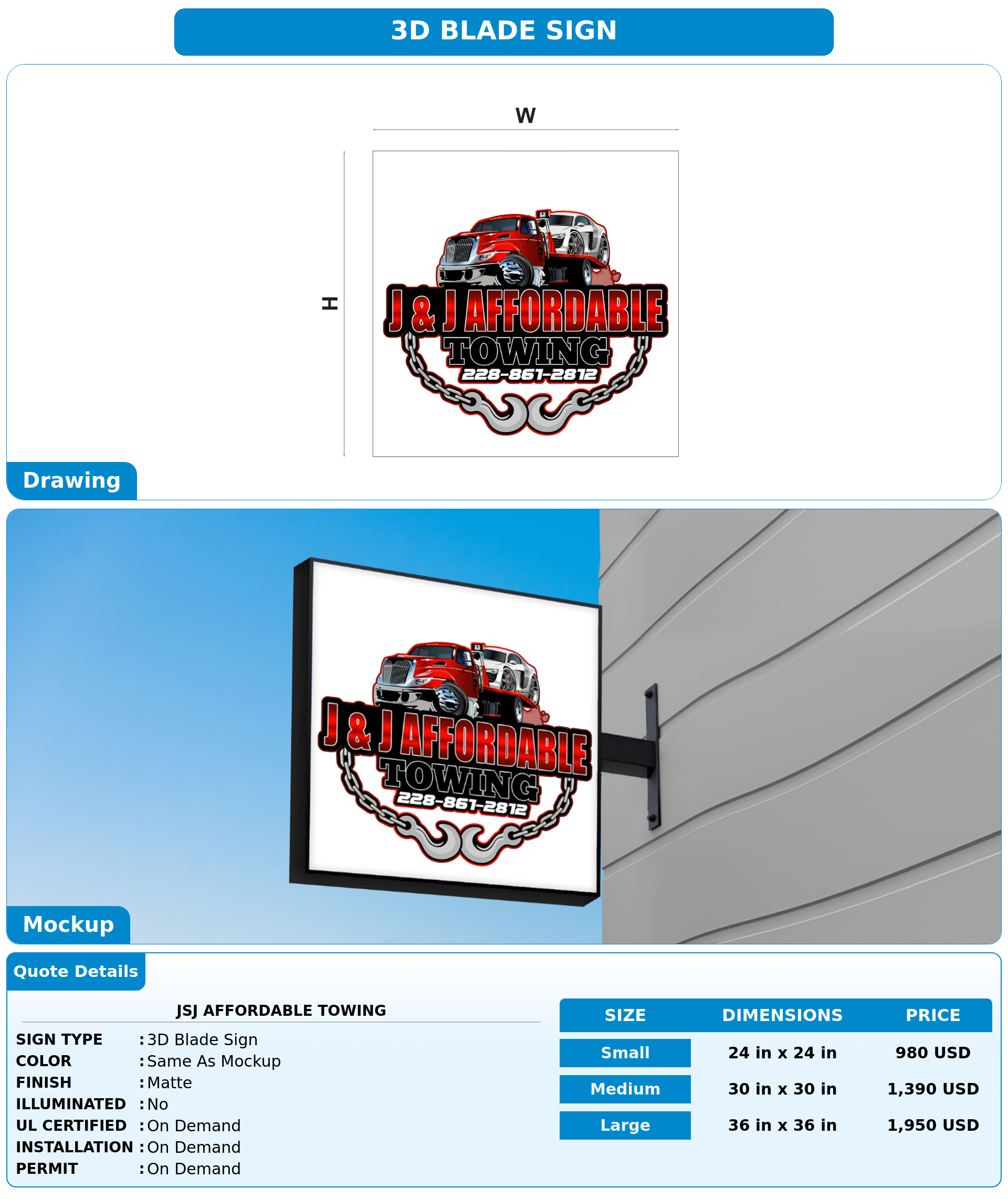 CUSTOM MOCKUP SIGN FOR JsJ Affordable Towing – Signs INC