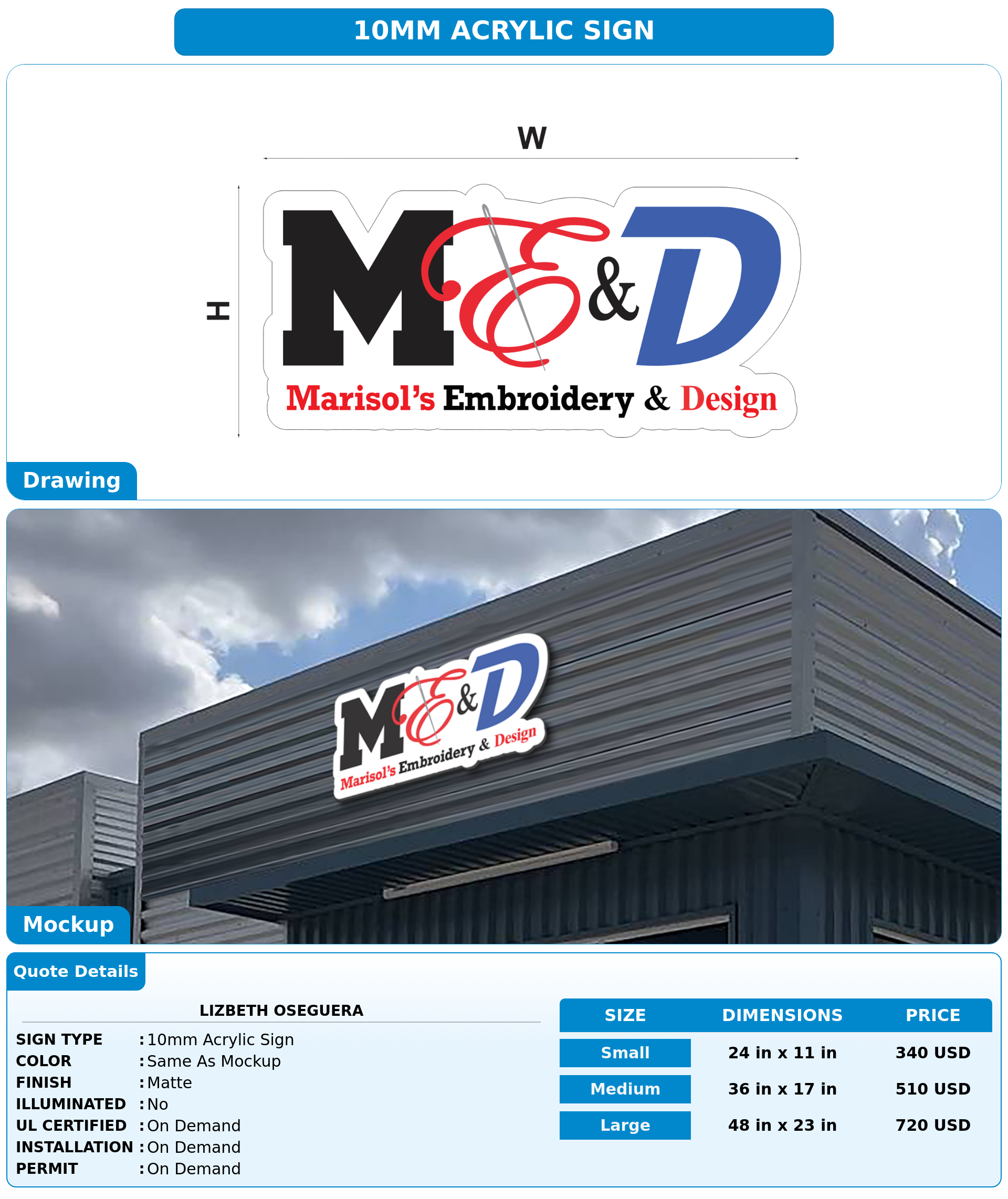 CUSTOM MOCKUP SIGN FOR Lizbeth oseguera – Signs INC