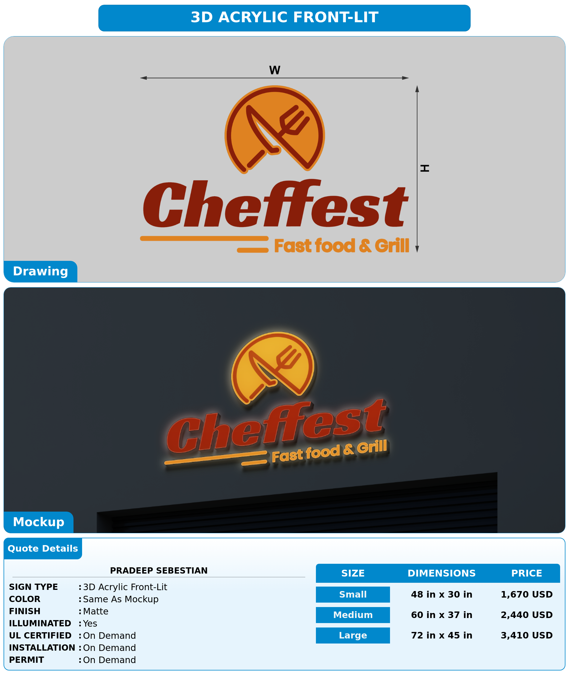 CUSTOM MOCKUP SIGN FOR Pradeep Sebestian – Signs INC