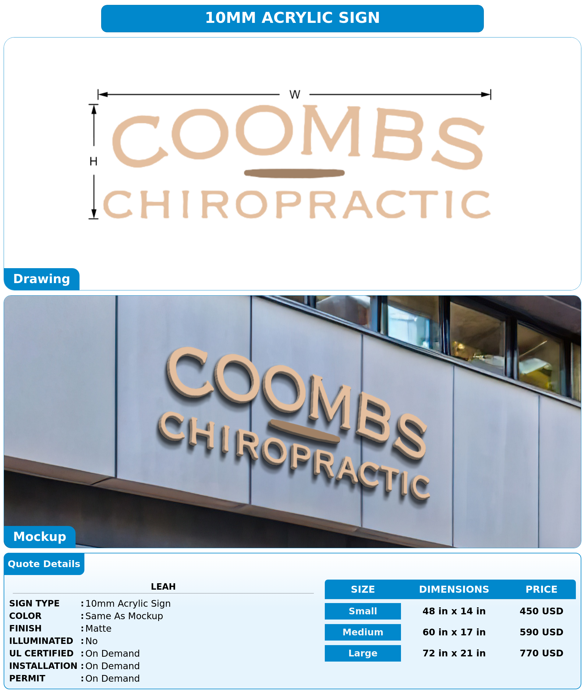 CUSTOM MOCKUP SIGN FOR Leah – Signs INC