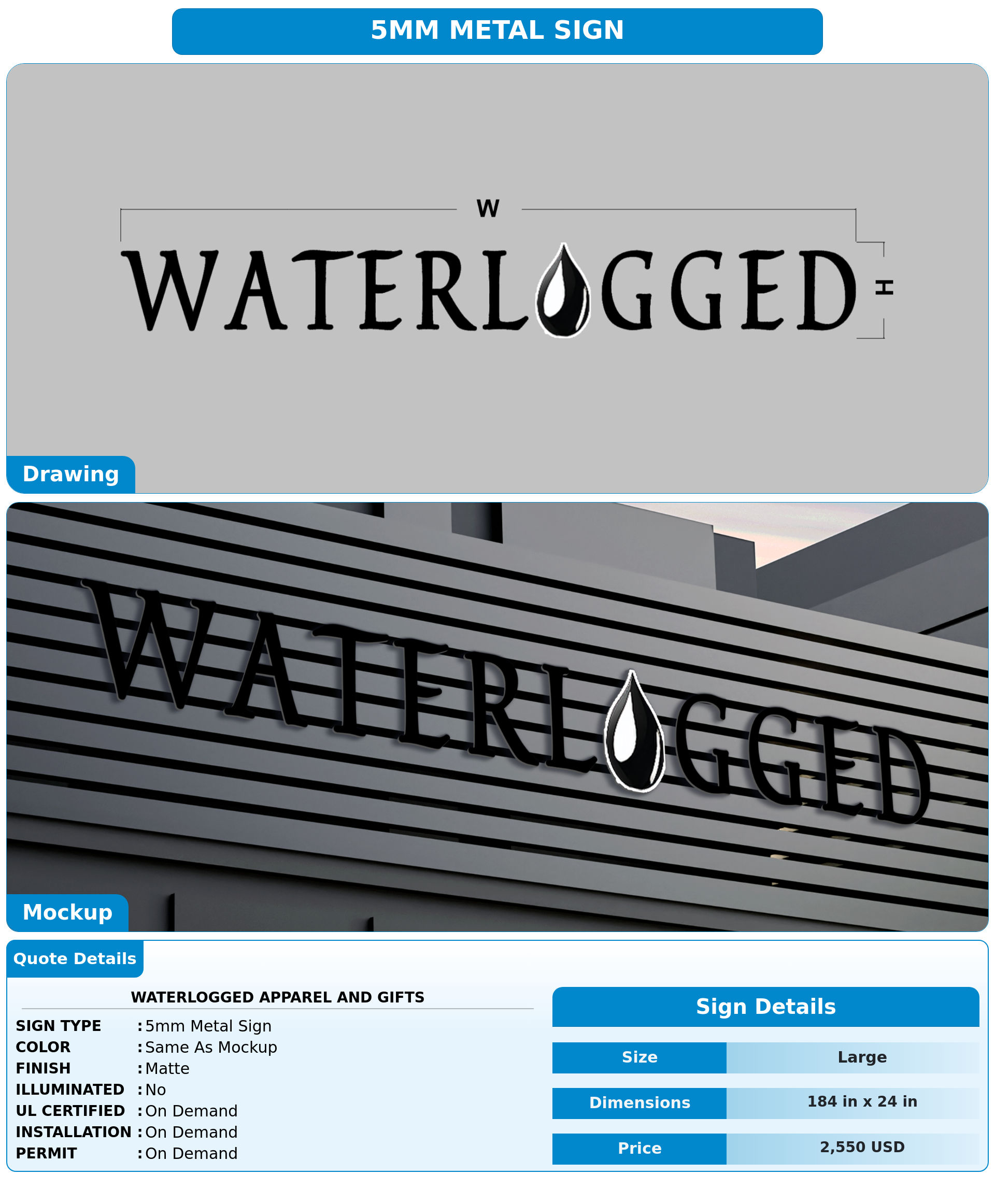 CUSTOM MOCKUP SIGN FOR Waterlogged Apparel and Gifts – Signs INC