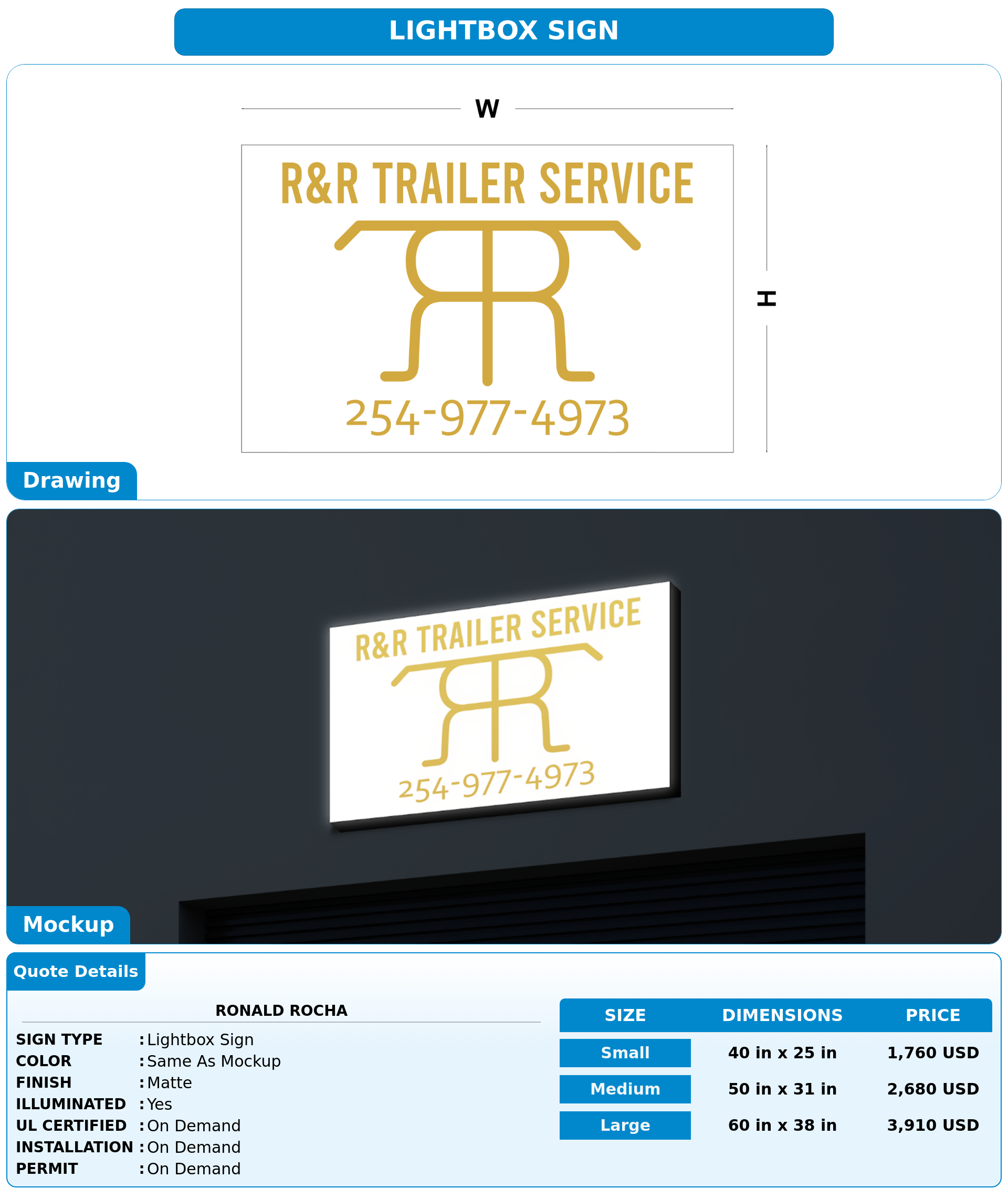 CUSTOM MOCKUP SIGN FOR Ronald Rocha – Signs INC