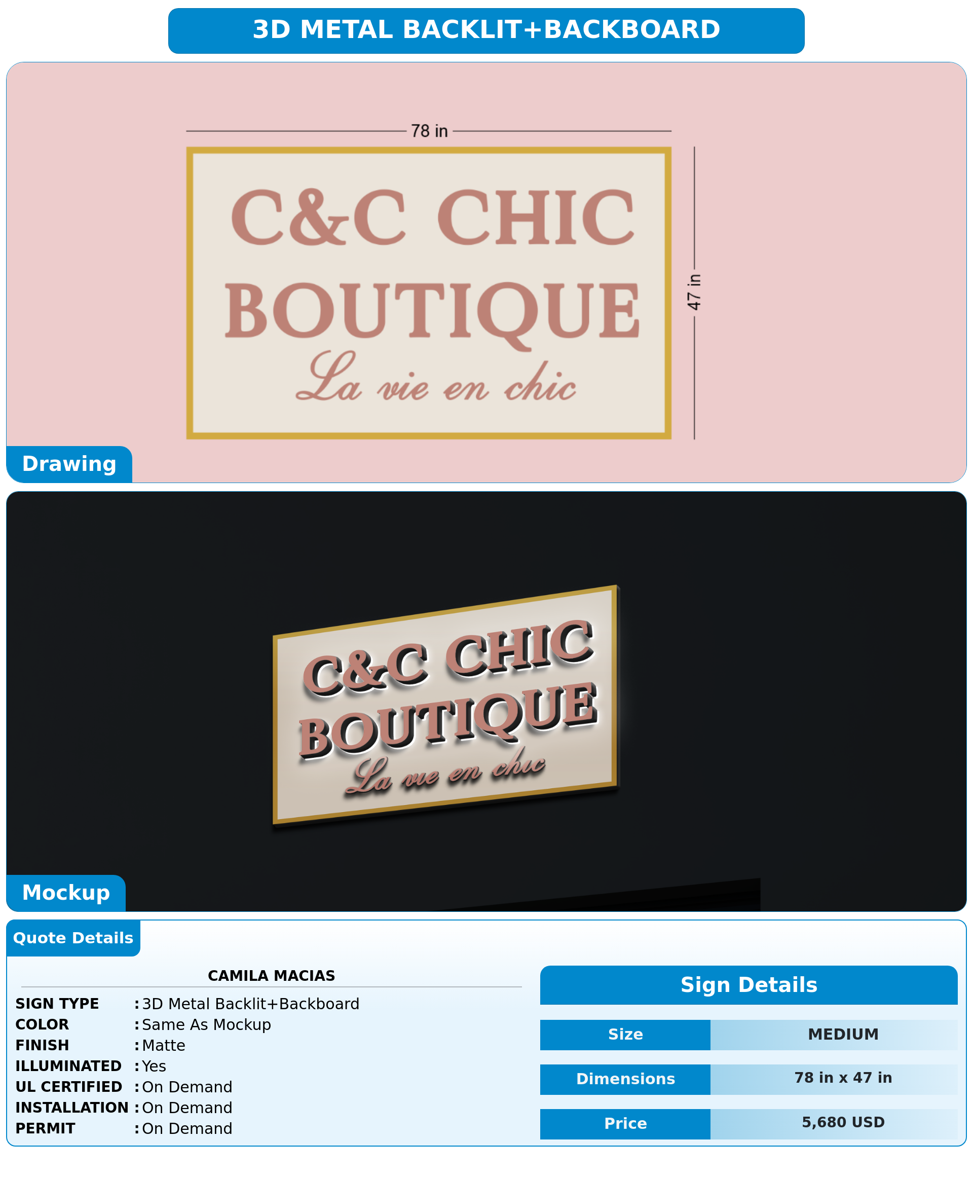 CUSTOM MOCKUP SIGN FOR Camila Macias – Signs INC