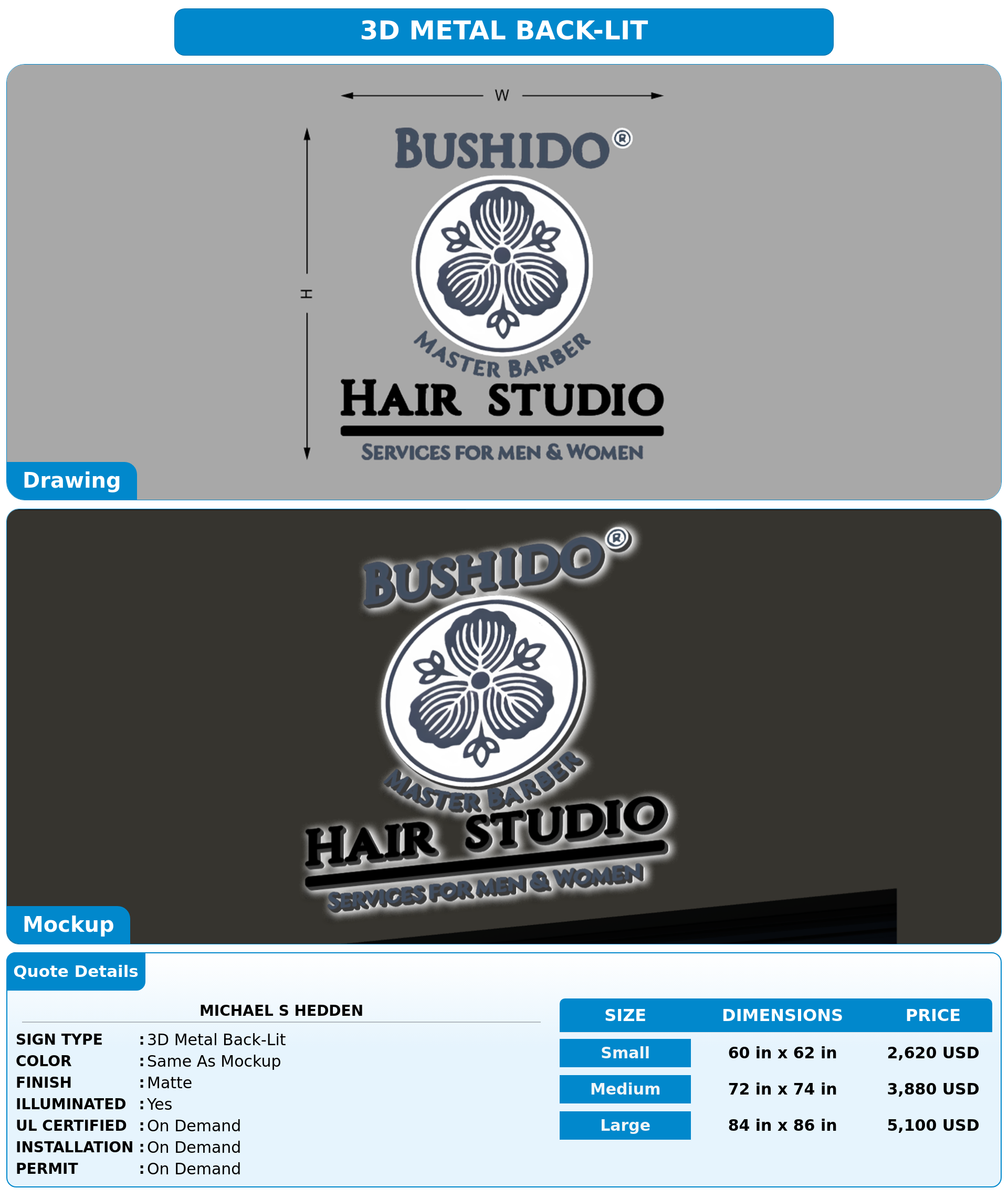 CUSTOM MOCKUP SIGN FOR Michael S Hedden – Signs INC