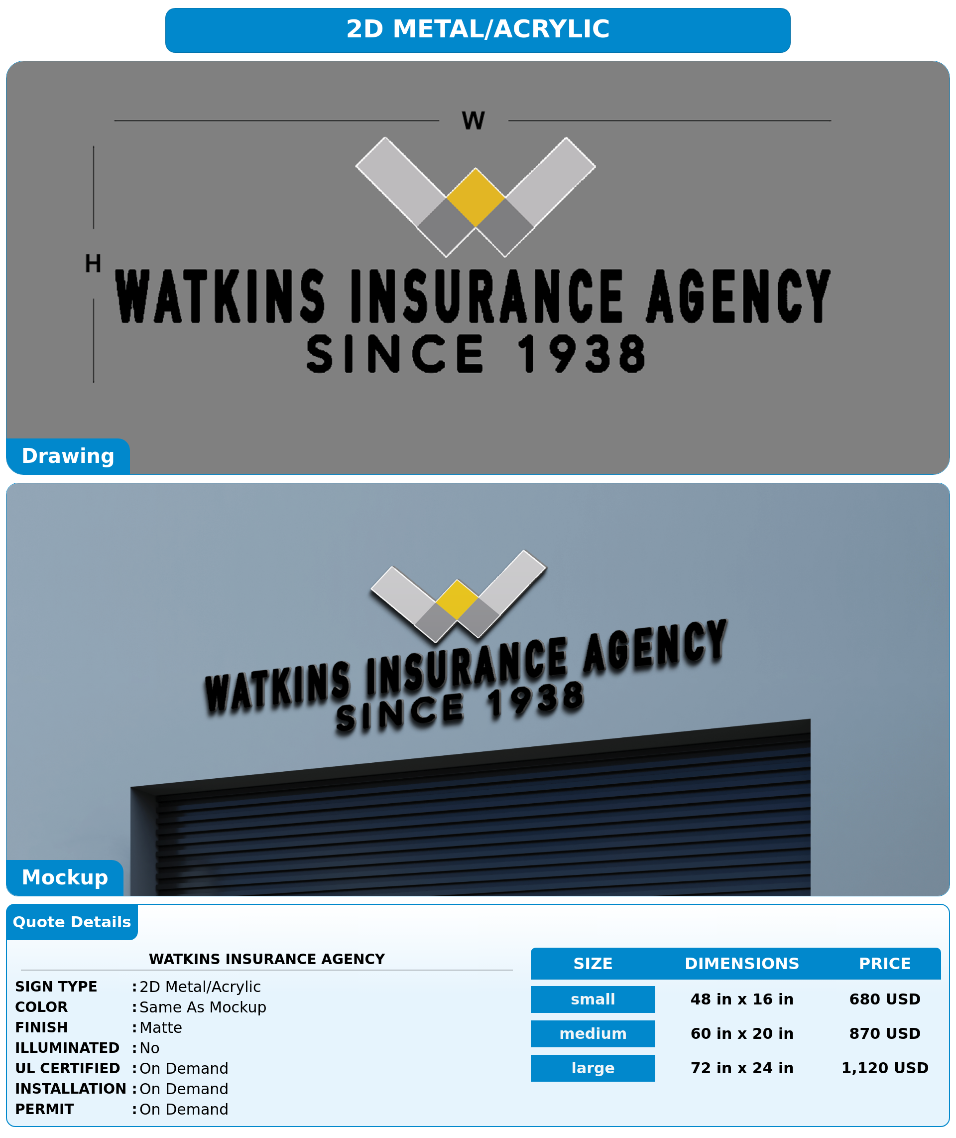 CUSTOM MOCKUP SIGN FOR Watkins Insurance Agency – Signs INC