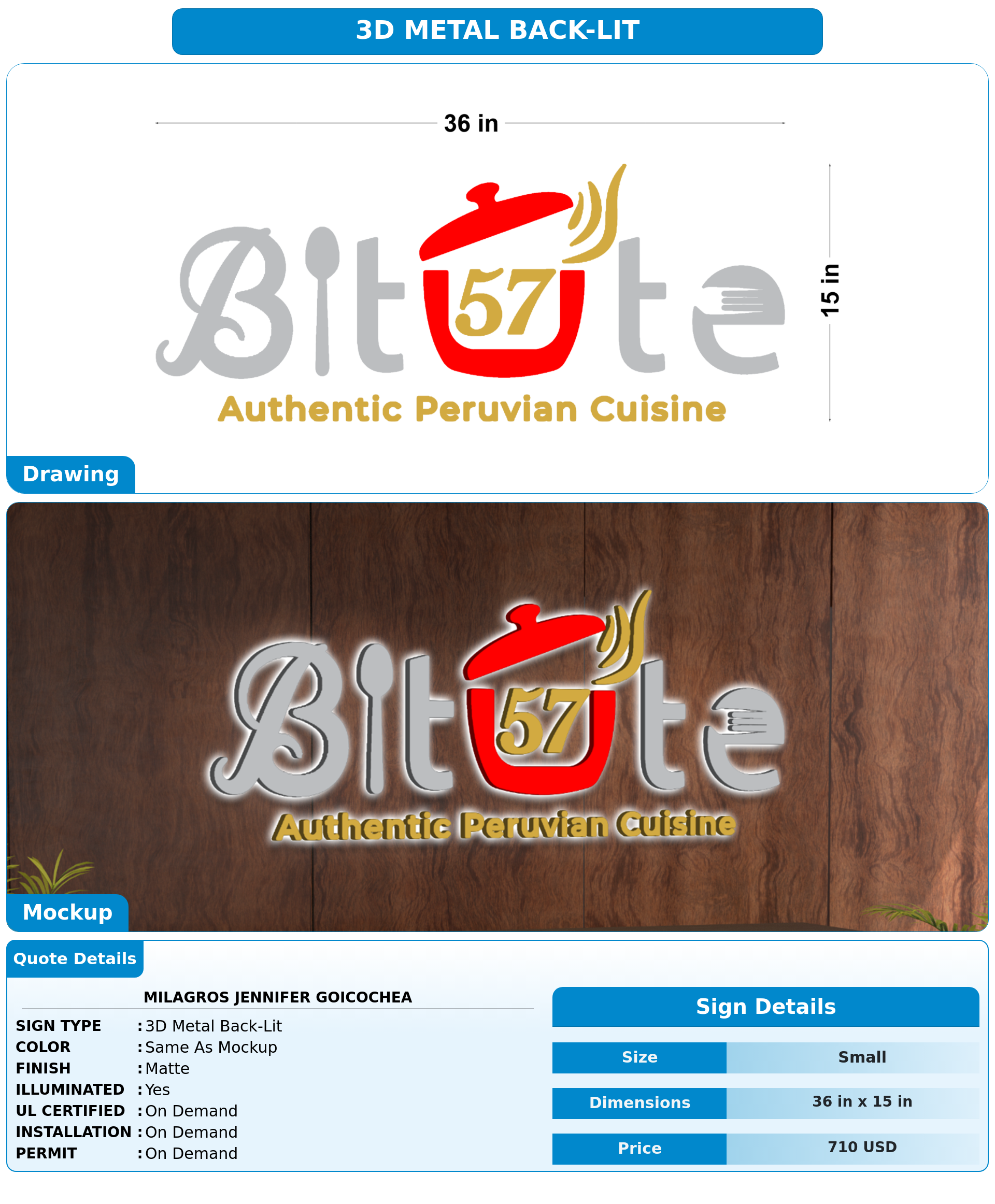 CUSTOM MOCKUP SIGN FOR Milagros Jennifer Goicochea – Signs INC