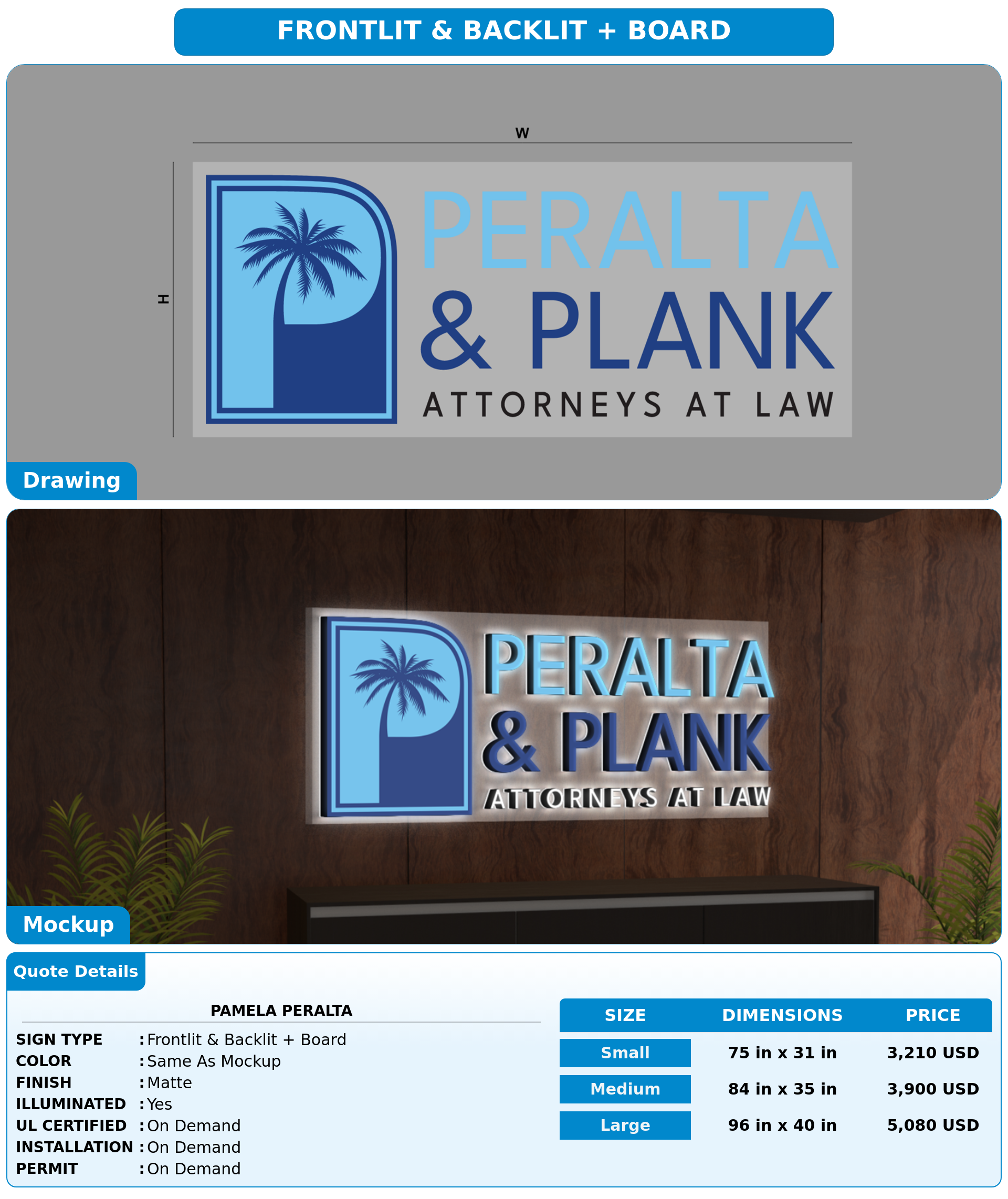 CUSTOM MOCKUP SIGN FOR Pamela Peralta – Signs INC