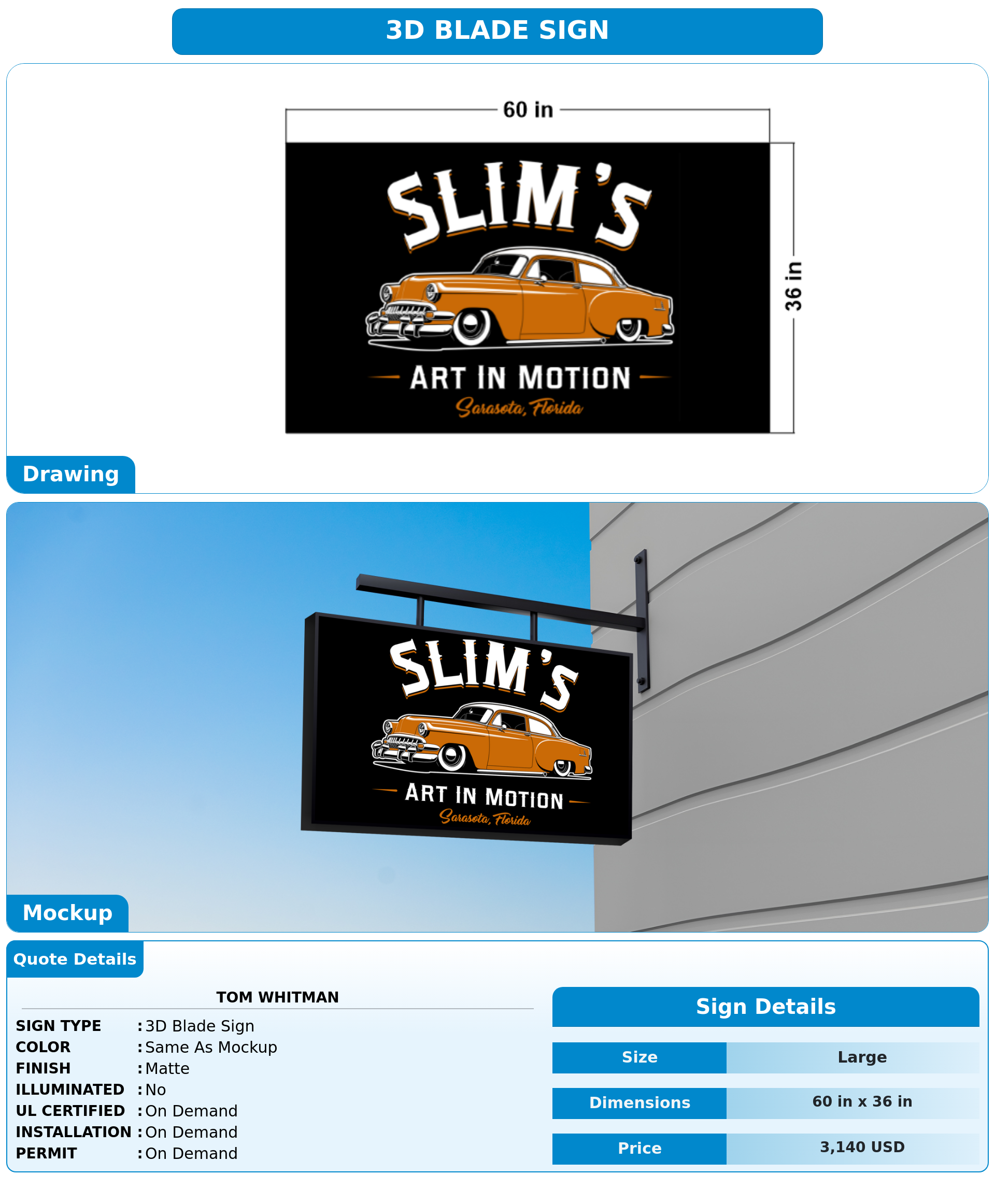 CUSTOM MOCKUP SIGN FOR Tom Whitman – Signs INC