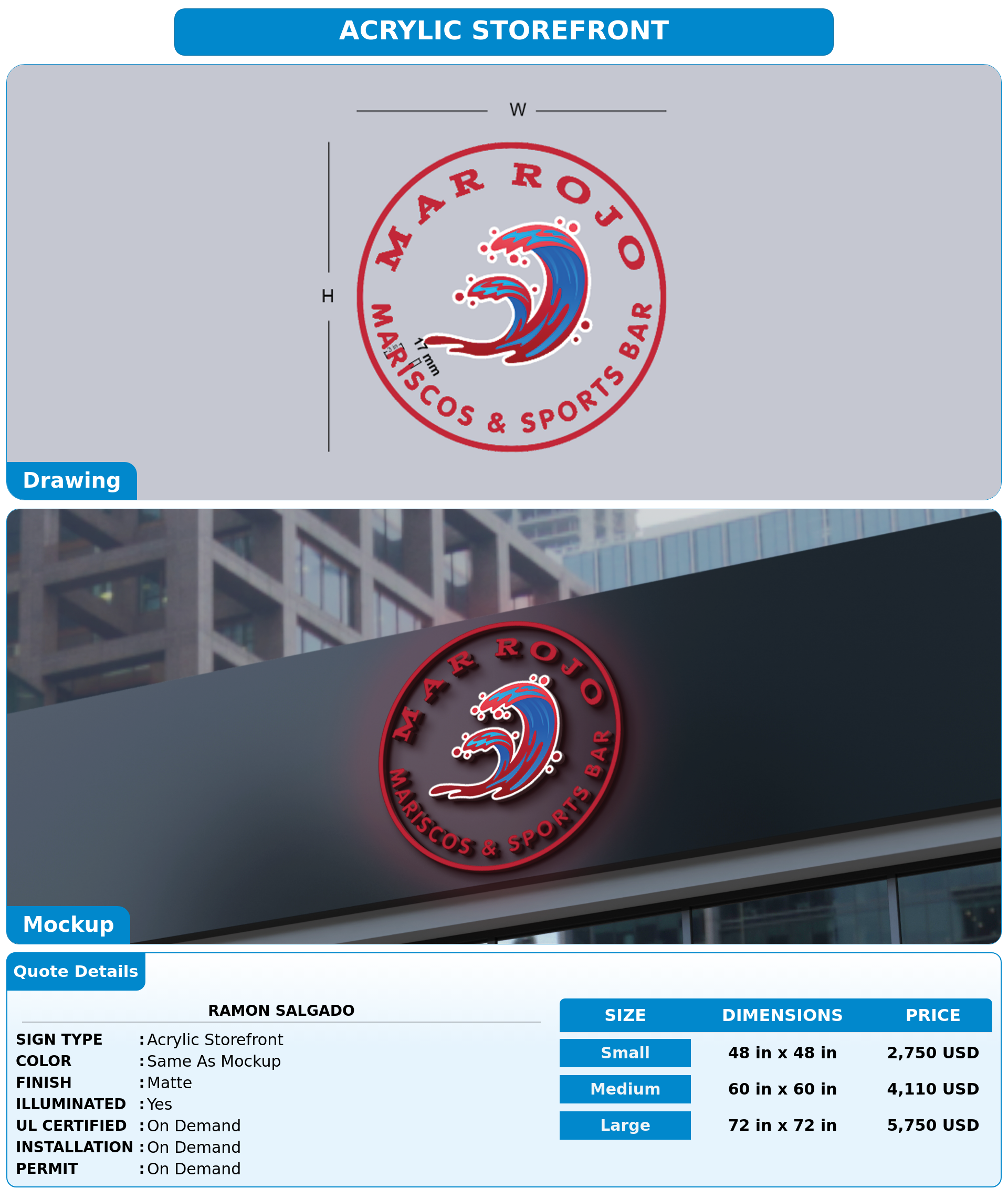 CUSTOM MOCKUP SIGN FOR Ramon Salgado – Signs INC