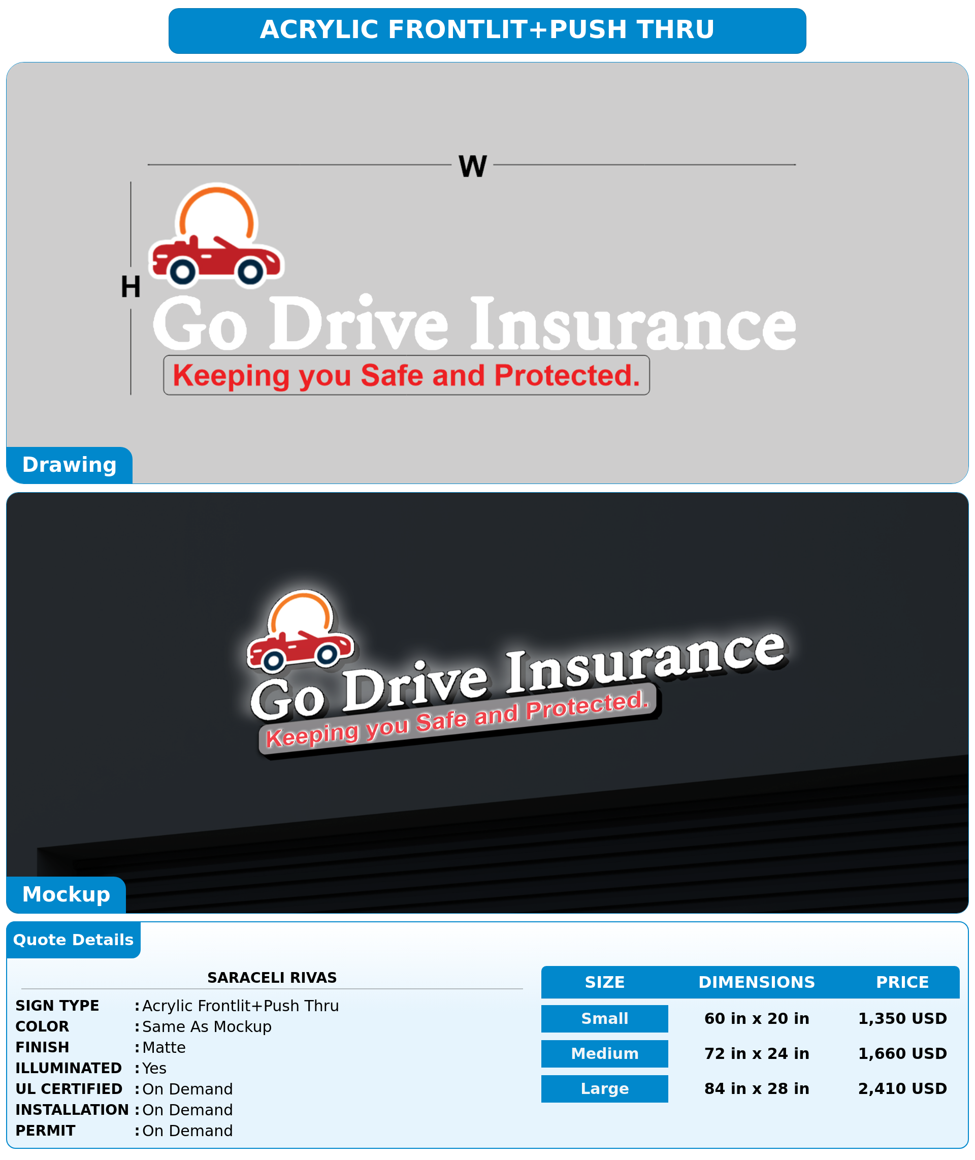 CUSTOM MOCKUP SIGN FOR Saraceli Rivas – Signs INC