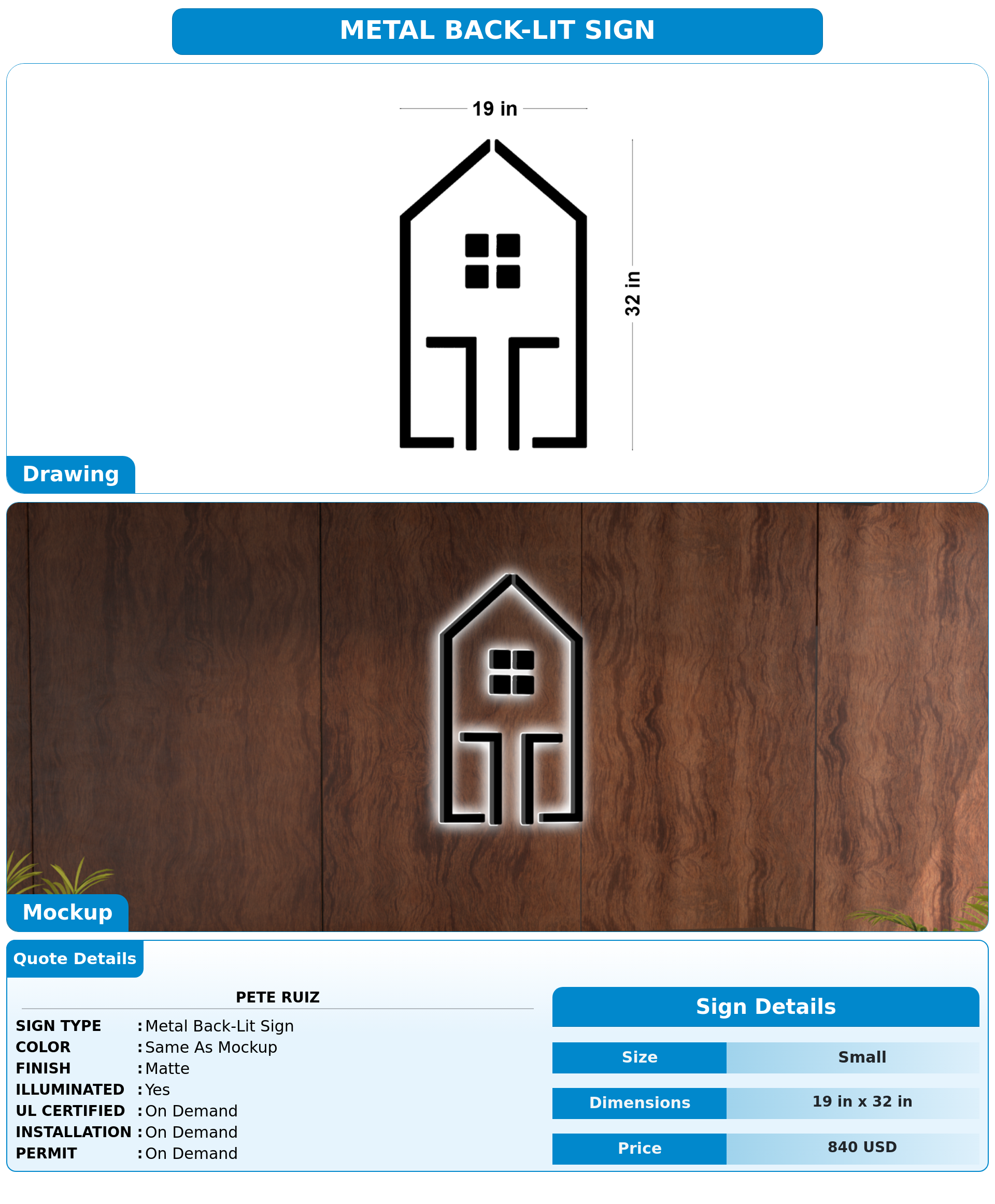 CUSTOM MOCKUP SIGN FOR Pete Ruiz – Signs INC